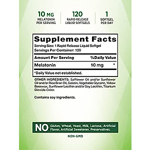 Melatonin 10mg | Quick Release Softgel Capsules | 120 Count | Non-GMO & Gluten Free Supplement | by Nature's Truth