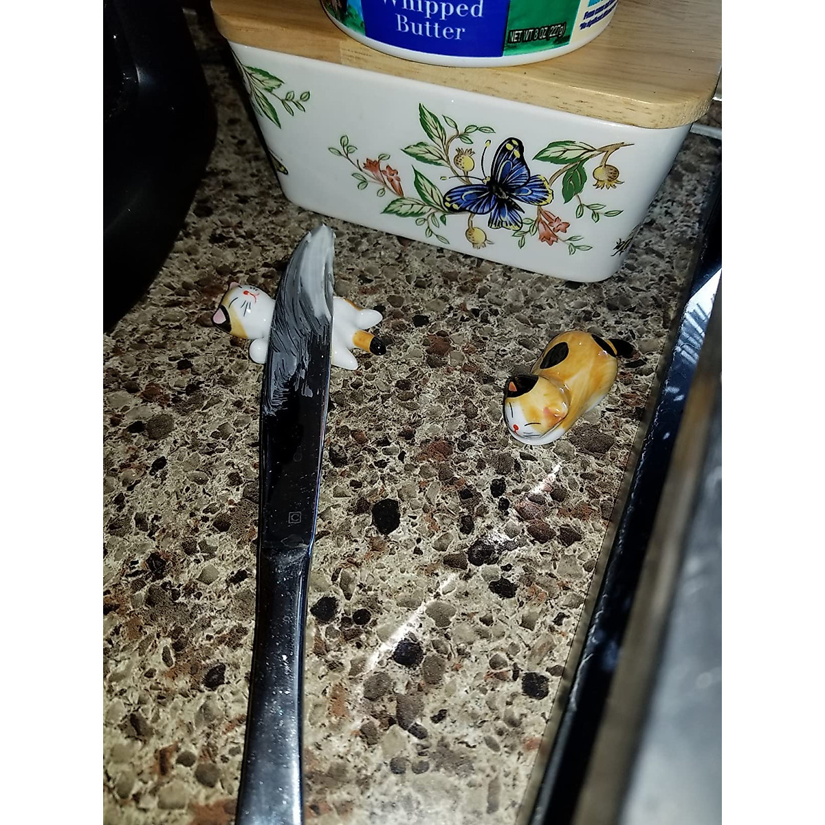 Honbay 6PCS Cute Ceramic Cat Chopsticks Rest Rack Stand Holder for Chopsticks, Forks, Spoons, Knives, Paint Brushes