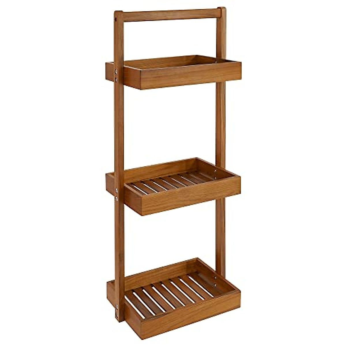 Utoplike Teak Wood Shower Caddy Corner, 3 Tier Standing Shower Organizer with Handle, Bathroom Stand Up Shower Shelf Caddy Basket for Shampoo, Rack for Inside Shower, for Bath, Office, Kitchen Desktop