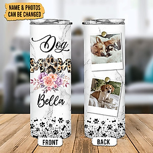 Hyturtle Personalized Dog Mom 20oz Tumbler with Lid Gifts for Dog Lovers, Mother's Day Cup Gift For Women, Best Birthday Gift Ideas for Fur Mama Custom Name Photo Stainless Steel Travel Skinny Cup