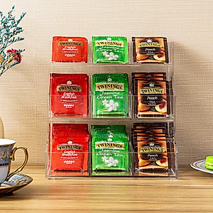 MyGift 3 Tier Premium Clear Acrylic Modern Tea Bag Organizer Holder for Countertops, Wall Mountable Teabag Storage Rack for Kitchen, Coffee Station