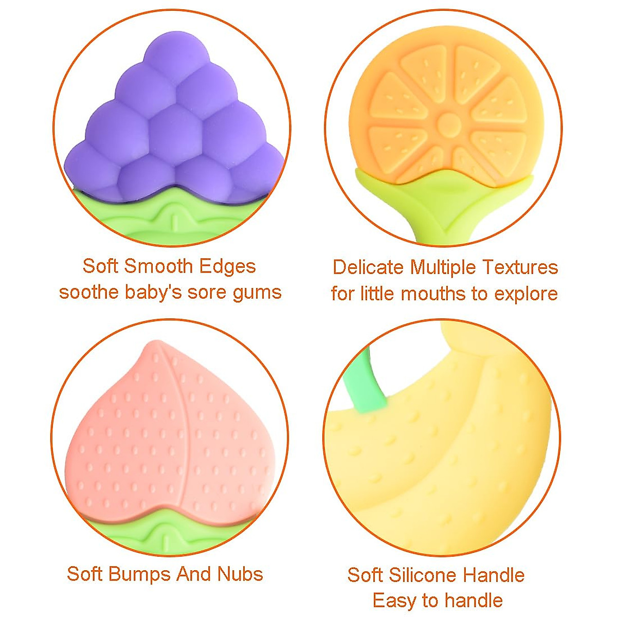 Baby Teething Toys 6 PCS BPA Free Silicone Baby Teethers, Freezer Safe Organic Infant Teething Toys Soft & Textured for Natural Brain Development