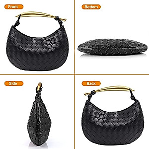 Bisadon Woven Handbag Soft Leather Fashion Dumpling Bags Clutch Purse Handmade Hobo Bags for Women Light Weight Black