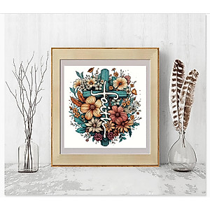 5D Diamond Painting Kits for Adults Beginners,Cross Flower Diamond Art Kit,DIY Full Round Drill Diamond Dot Gem Art Kits for Adults,Home Wall Decor 11.8x11.8 Inch