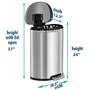iTouchless Semi-Round SoftStep 13.2 Gallon Step Trash Can with Odor Filter, 50 Liter Fingerprint Proof Stainless Steel Pedal Garbage Bin, Space-Saving Design for Kitchen, Office, Home