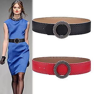 Ayliss Women's Faux Leather Belt Vintage Fashion Waist Belt Dress Wide Belt for Ladies Jeans Pants Retro O-Ring Buckle (Red)