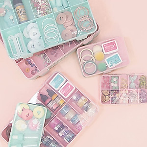 Craftelier - Mini Organizing Box with 10 Compartments for Scrapbooking and Craft Materials | Dimensions 14.6 x 9.1 x 3.2 cm (5.75“ x 3.6” x 1.25") - Transparent and Turquoise Color