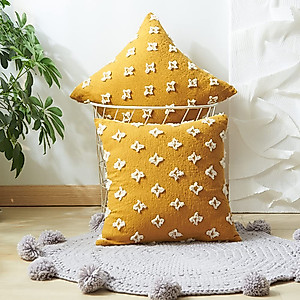 ETASOP Throw Pillow Covers with Insert Included, Rhombic Jacquard Pillowcase Soft Square Cushion Case for Couch Sofa Bed Bedroom Living Room (2 Pcs Yellow)…