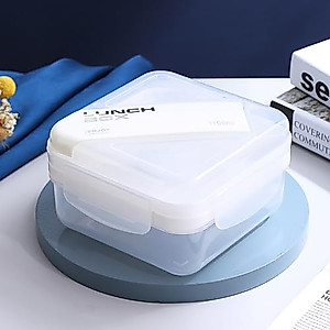 ulafbwur Leak-proof Lunch Box Bento Lunch Box 2-compartment Double Layer with Sauce Container Reusable Spork Leak-proof Home Supply Lunch Box with Locking Clip White