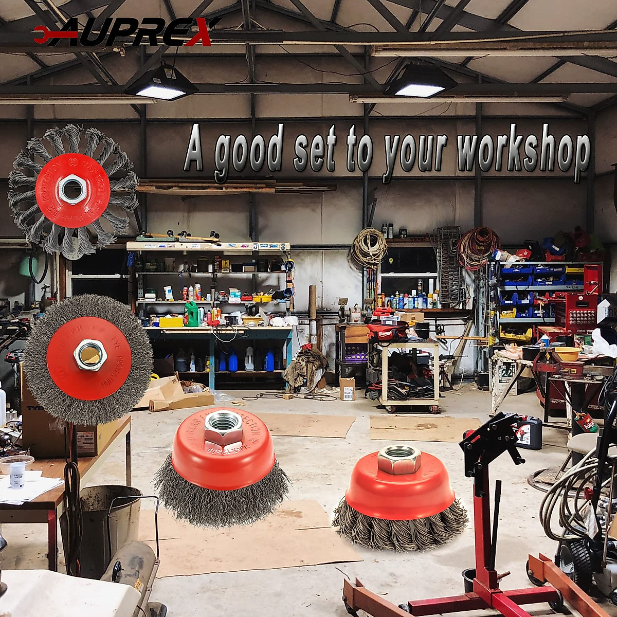 AUPREX 4 Pack Wire Wheel Brush for Angle Grinder, 4 Inch Angle Grinder Wire Wheel Set, 3 Inch Wire Cup Brush for 4 1/2 Angle Grinder, 5/8”-11 Thread Arbor, Twist Knotted Coarse Crimped Wire Brush Set