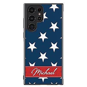 Red White Blue Stars Personalized Black Rubber Phone Case Compatible With Samsung Galaxy S25 S25+ S25 Ultra S24 S24+ S24 Ultra S24FE, S23 FE S23+ Ultra S22 S22+