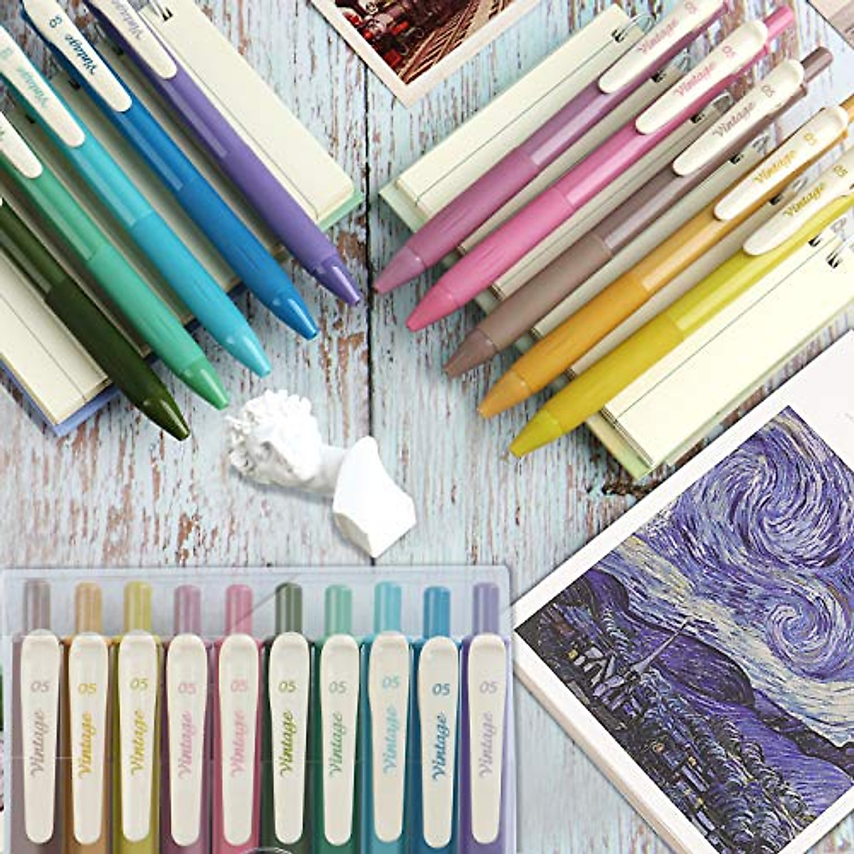 STAPENS 10 Colored Retractable Gel Pens, 0.5 mm Medium Point Pens with Quick Dry Ink, Ballpoint Gel Pens for Journaling Writing Drawing Doodling and Notetaking