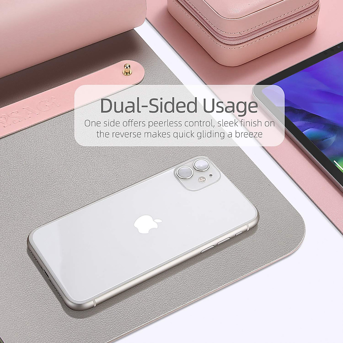 YSAGi Desk Mat, Mouse Pad,Waterproof Desk Pad,Large Mouse pad for Desk, Leather Desk Pad Large for Keyboard and Mouse,Dual-Sided Mouse Mat for Office and Home (31.5" x 15.7", Pink)