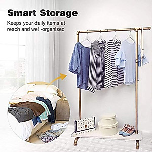 BOSURU Gold Pipe Clothing Rack Garment Rack with Shelves Retail Clothes Display Racks for Boutiques Gold Clothes Rack