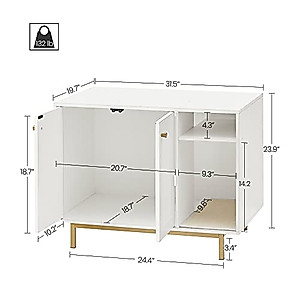 Hzuaneri Cat Litter Box Enclosure, Hidden Litter Box Furniture, Wooden Pet House Side End Table, Storage Cabinet Bench, Fit Most Cat and Litter Box, Living Room, Bedroom, White and Gold 01503GCLB