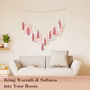 Luxbrand Large Macrame Wall Haning Boho Home Decor, Blush Pink Tassel Wall Decor Bohemian, Bedroom Living Room Girls Room Nursery Dorm Room Decoration