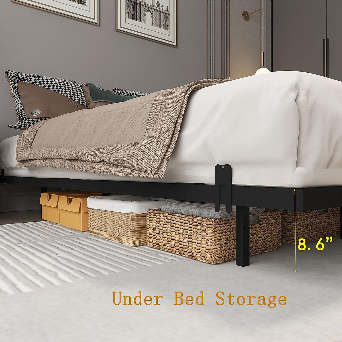 SAVOLIFE Floating Bed Frame Queen Size with LED Light, Metal Platform Bed Frame, No Box Spring Needed, Easy Assembly