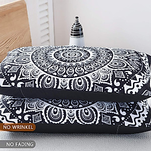 DasyFly 3 Piece Bohemian Duvet Cover Sets Queen Size Mandala Elephant Boho Chic Bedding Duvet Cover Sets for Aducts Boys Girls Black White