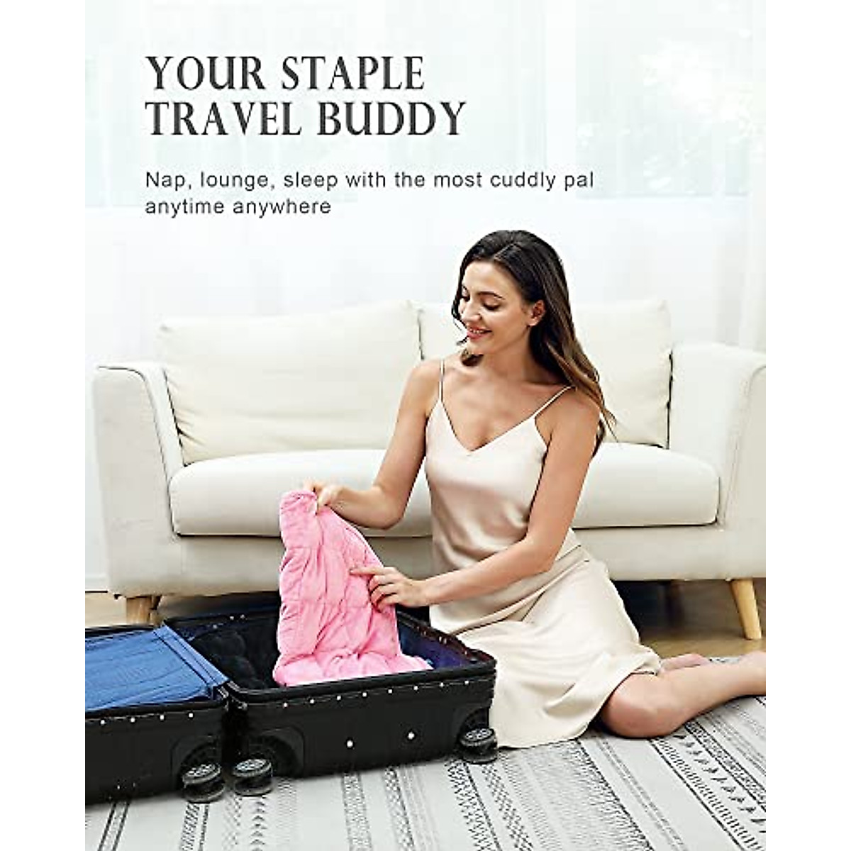 Cottonblue Weighted Blanket 7lbs for Adults, Luxury Crystal Velvet Weighted Lap Blanket for Relaxation, Lounging, Sleeping & Travel -Household Machine Washable, Pink, 29" x 24"