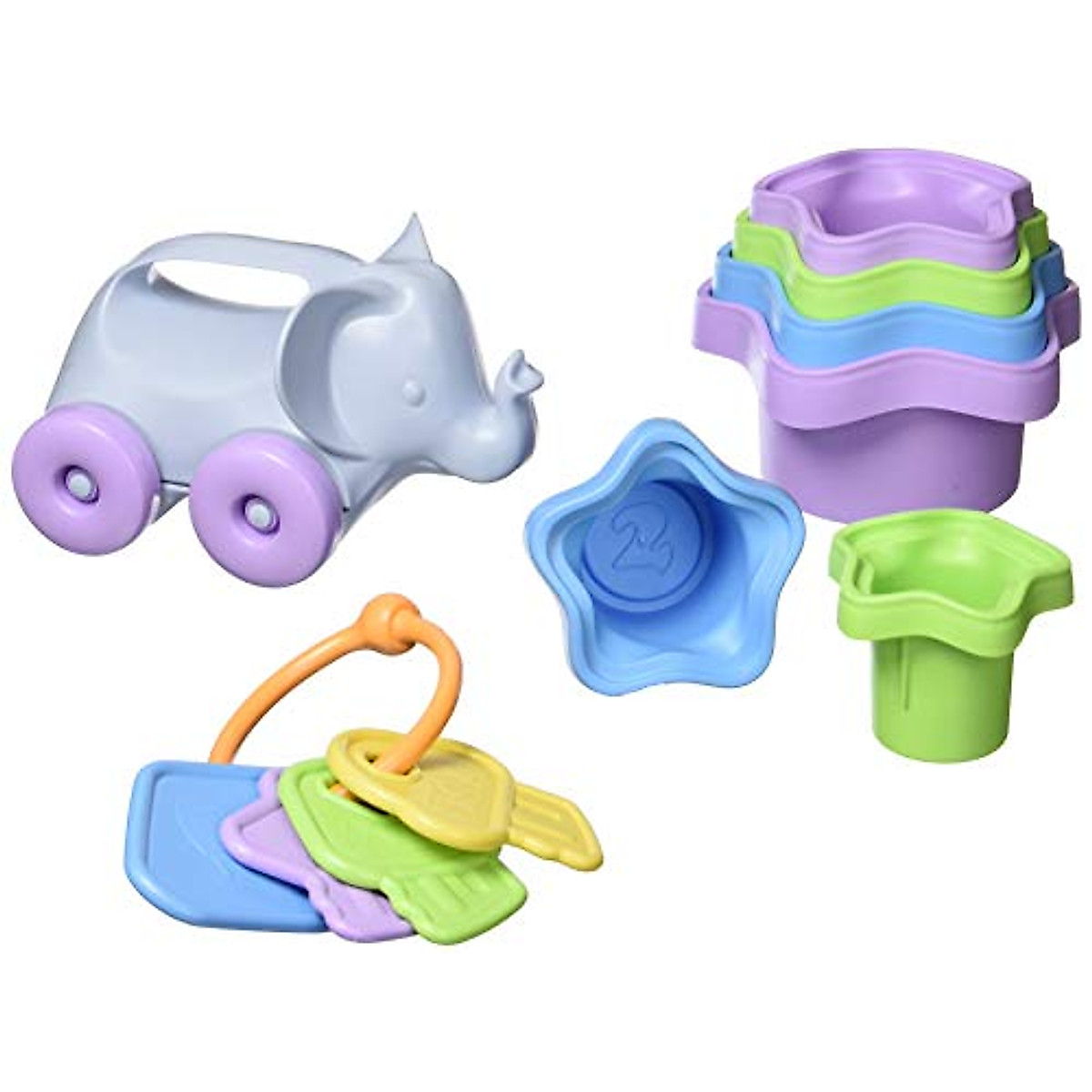 Green Toys Baby Toy Starter Set (First Keys, Stacking Cups, Elephant) Closed Box