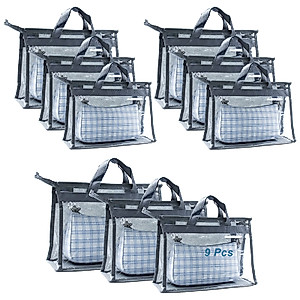 9Pcs Clear Handbag Storage Dust Cover Organizer Bags, Transparent Dustproof Purse Protector Storage Bag with Zipper Handles for Closet Shelf-3 Sizes (Grey)