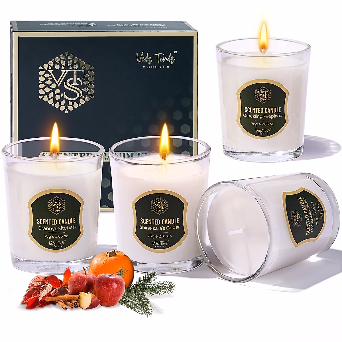 Beeswax Scented Candles Gift Set, Pumpkin Apple Cinnamon Cedar Candles Hypoallergenic Relaxing Aromatherapy Jar Candles for Home Scented, 80 Hours Burn Time, 4 Pack 2.6oz