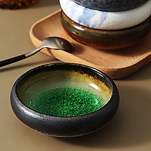Uaral Soy Sauce Dishes Sushi Dipping Bowls Pinch Bowl Stoneware Condiment Bowl Set of 6,3.35 Inch(4.5 oz Ice Crack Green)