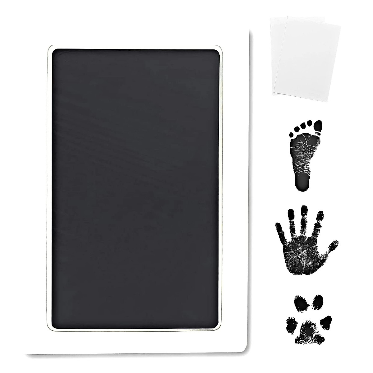 Inkless Large Clean Touch Ink Pad Kit for Baby Footprint, Handprint & Pet Paw Print - No Ink Mess, Clear Print, Smudge Resistant, Long Lasting, Baby Safe, Includes 2 Cardstock(Clean-Touch - Black)