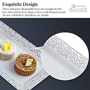 Silver Spoons DISPOSABLE LACE TRAYS | for Upscale Wedding and Dining | 6 pc | White | 14” x 7.5” -