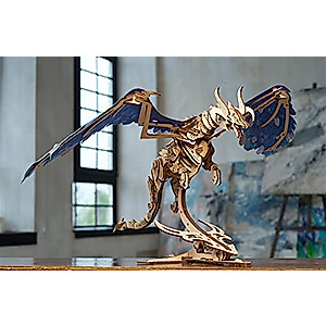 UGEARS Windstorm Dragon 3D Puzzle - Self-Assembly 3D Wooden Puzzles for Adults and Kids - Realistic 3D Dragon Puzzle Wood Model Kit with Rubber Band Motor - Laser-Cut Wooden Puzzle Mechanical Toy