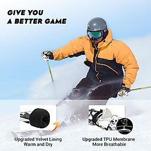 ATERCEL Ski Gloves Men Women Waterproof, 2023 Updated Touchscreen Snow Gloves, Thermal Insulation & Synthetic Leather Palm, Snowboard Winter Gloves for Cold Weather(Green, M)