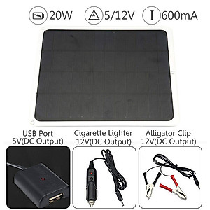 TPSKY Solar Power Charger,Single Crystal Solar Panel,Car Charger,12V 20W Monocrystalline Solar Panel, with SAE Connection Cable Kits,for Car, RV, Boats, Roofs E Kits,for Car, RV, Boats, Roofs