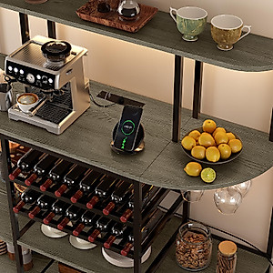 WASAGUN 6-Tier Coffee Bar Cabinet with Power Outlet & RGB LED, Wine Bar Cabinet for Home, Coffee Bar Cabinet Table with Wine Rack & Storage, Liquor Bar Cabinet for Dining Room