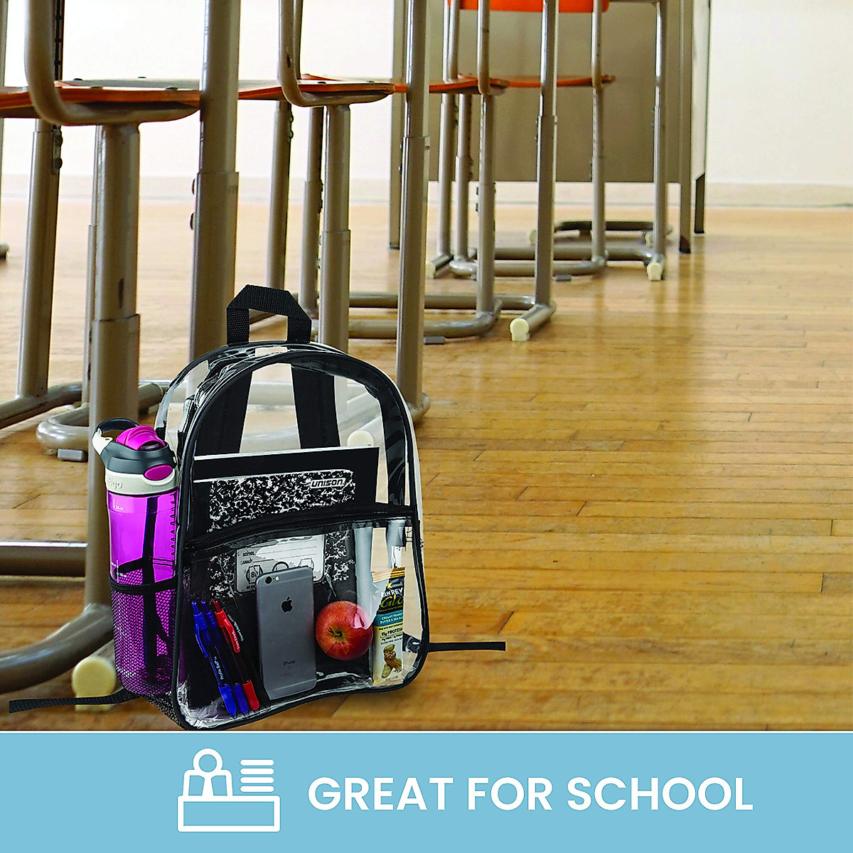 Bags for Less [Set Of 2] Clear Backpack - Security Approved - Straps & Front Accessory Pocket