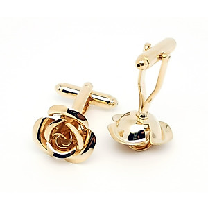 Jonwo Rose Gold Flower Shape French Shirt Jewelry Cufflinks Stainless Tuxedo Cuff Links Buttons With Gift Box for Business Wedding