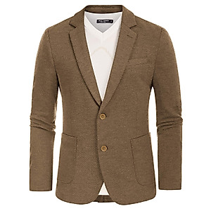 PJ PAUL JONES Casual Blazer Jackets for Men Two Button Lightweight Knit Sport Coat Men Brown L
