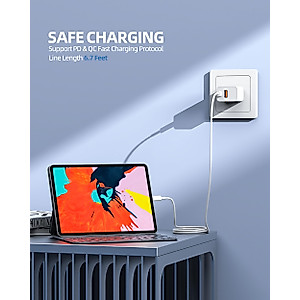 20W USB-C Fast Charger Fit for iPad 10th Generation Gen 2022 10.9" Tablet A2696 A2757 A2777 with 2 Charging Ports and C-C AC Power Supply Adapter Cord Cable