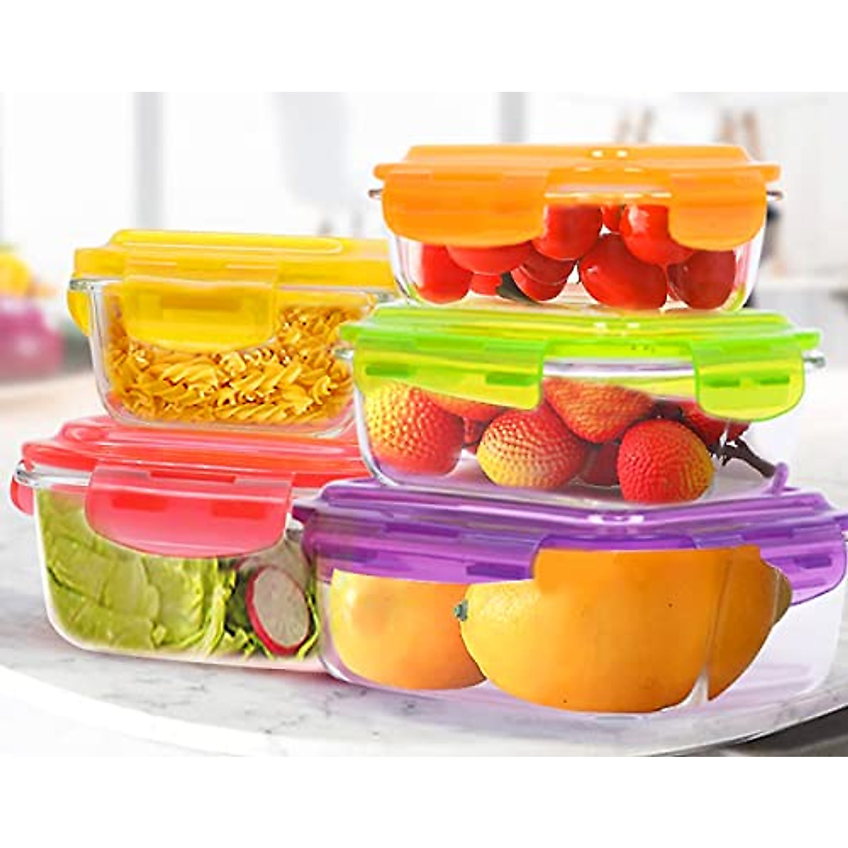 TIBLEN 10 Pcs Glass Food Storage Containers - Airtight & Leakproof Lunch Boxes with Snap Lock Lids - Meal Prep Containers for Kitchen, Home Use - Microwave, Freezer Safe - BPA Free Food Storage