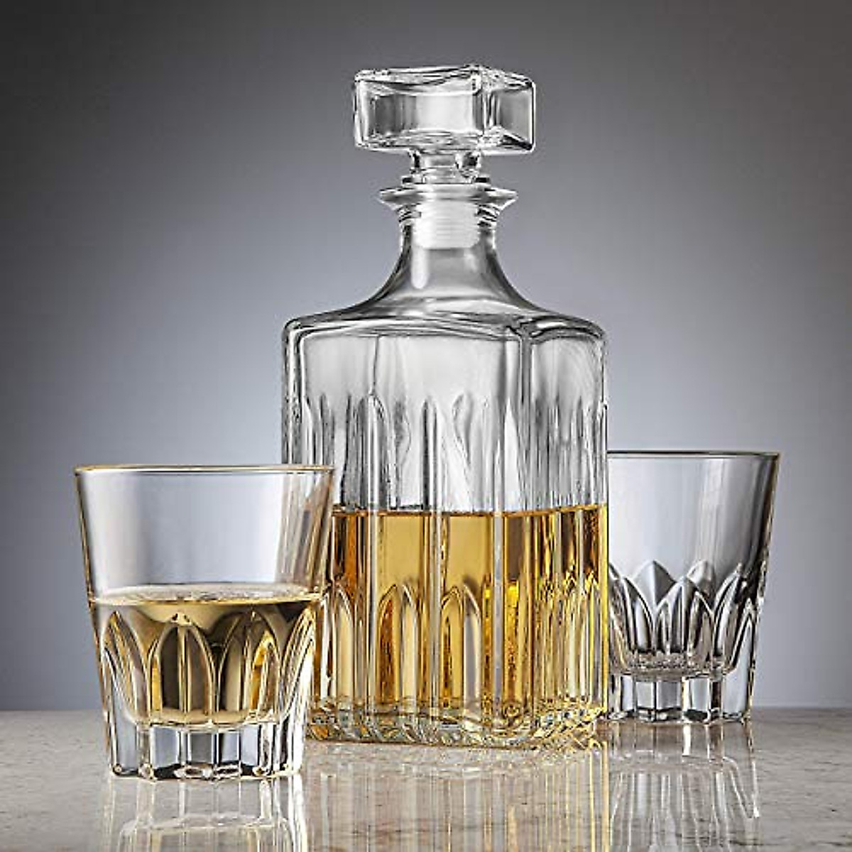 Godinger Whiskey Decanter and 2 Whiskey Glasses Bar Set, Italian Made Decanter for Liquor Scotch Bourbon Vodka