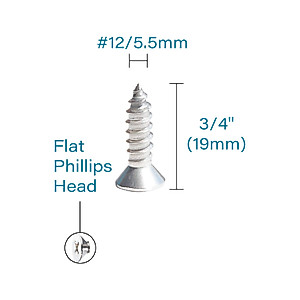 IMScrews 25pcs #12 x 3/4" (19mm) Stainless Flat Head Phillips Wood Screws 18-8 (304) Stainless Steel Countersunk Self Tapping Screws