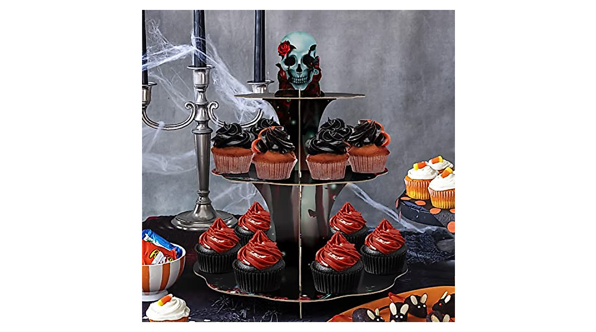 Gothic Rose Skull Cupcake Stand for Halloween & Gothic Parties