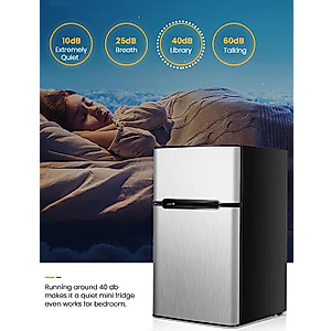 Nafort Mini Fridge with Freezer, 3.2Cu.ft 2-Door Compact Refrigerator with Reversible Door, Removable Glass Basket/Shelves & Recessed Handle for Home, Bedroom, Office, Dorm, Garage (Grey)