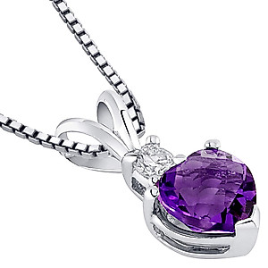 PEORA Amethyst with Diamond Heart Pendant for Women 14K White Gold, Genuine Gemstone Birthstone Heart Shape Solitaire, 6mm, 0.80 Carat total with Chain
