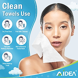 AIDEA Disposable Face Towels-600Ct, Makeup Remover Wipes, Cleansing Facial Wipes for Sensitive Skin, Facial Cleansing Towels, Makeup Removing, Nursing, Travel, Surface Cleaning