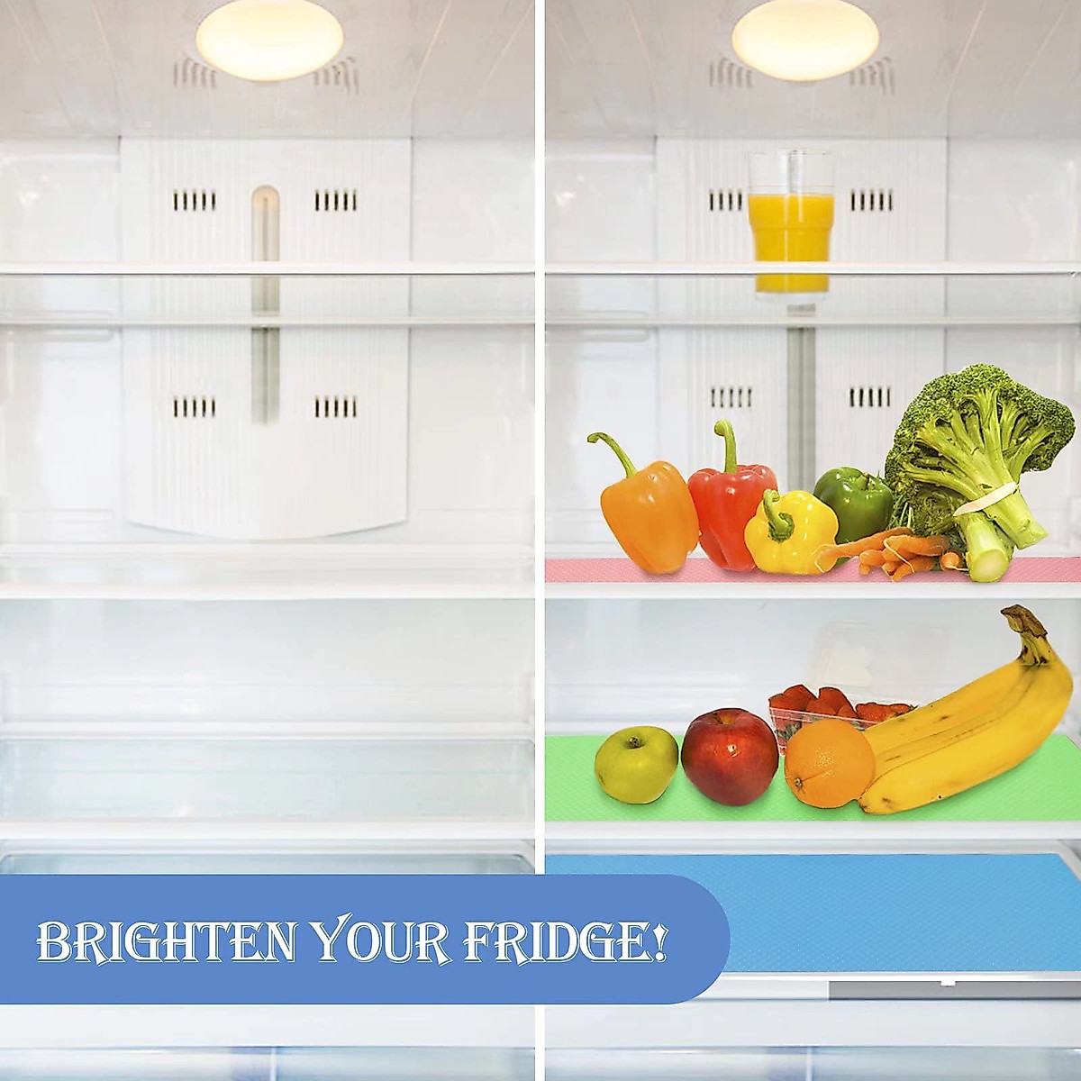 Elyum 12 Pcs Refrigerator Liners, Washable EVA Refrigerator Mats Fridge Shelf Liners Cuttable Fridge Mats for Drawer Table Shelves (3 Blue 3 Green 3 Pink 3 Transparent, 17.7 x 11.4 Inch)