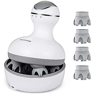 LATME Scalp Massager with 4 Replacement Massage Heads Portable Head Scratcher with Tissue Kneading Nodes Gifts Idea Stress Release Massager for Muscles Shoulder Calf