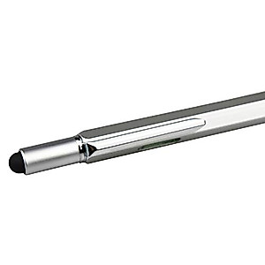 DUNBONG Metal Multi tool Pen 6-in-1 Stylus Pen - With Screwdriver, Ballpoint Pen Black ink, Stylus pen, Level and Ruler, 1-Count (Silver)