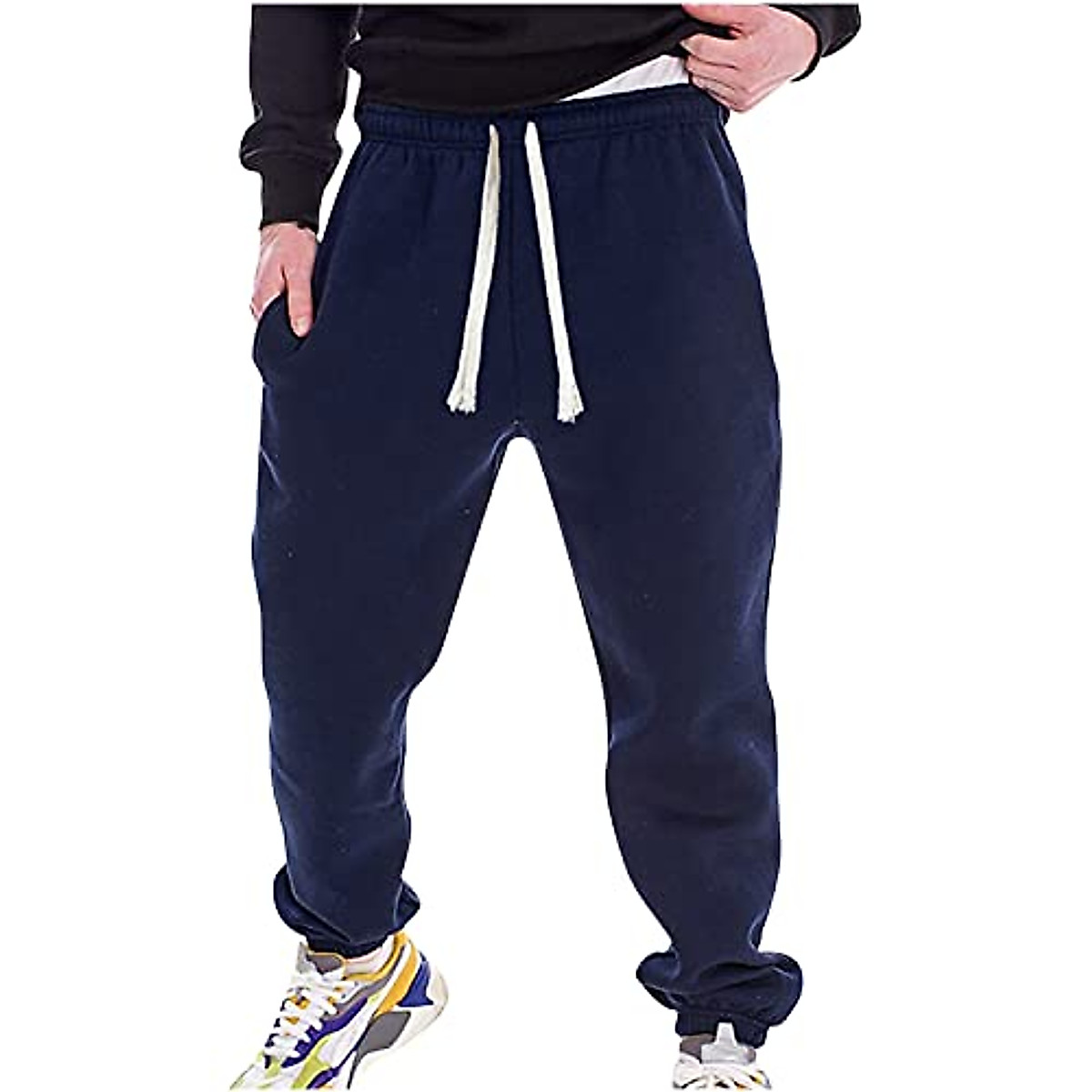 Winter Sweatpants for Mens Thick Warm Jogger Pants Cinch Bottom Running Joggers Soft Stretch Sports Trousers Navy