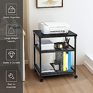 Tangkula 3-Tier Printer Stand Printer Cart, Multifunctional Utility Cart w/ Ample Storage Space, 360° Swivel Rolling & Lockable Wheels, Sturdy Iron Frame, Adjustable Heights, Organizer for Office