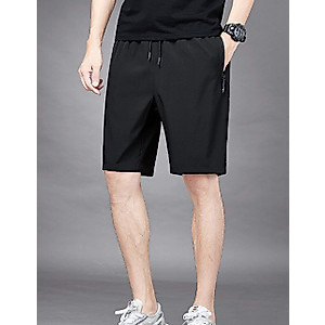Men's Gym Workout Shorts Quick Dry Lightweight Athletic Training Running Hiking Jogger with Zipper Pockets(Muaney-MenSportShorts7022-Black03-L)